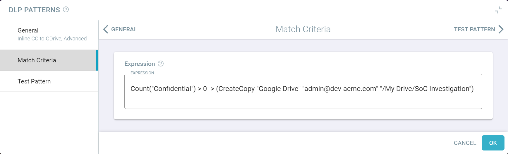 Creating a copy action via policy